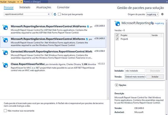Report Viewer – Instalando e configurando no Microsoft Visual Studio 2019